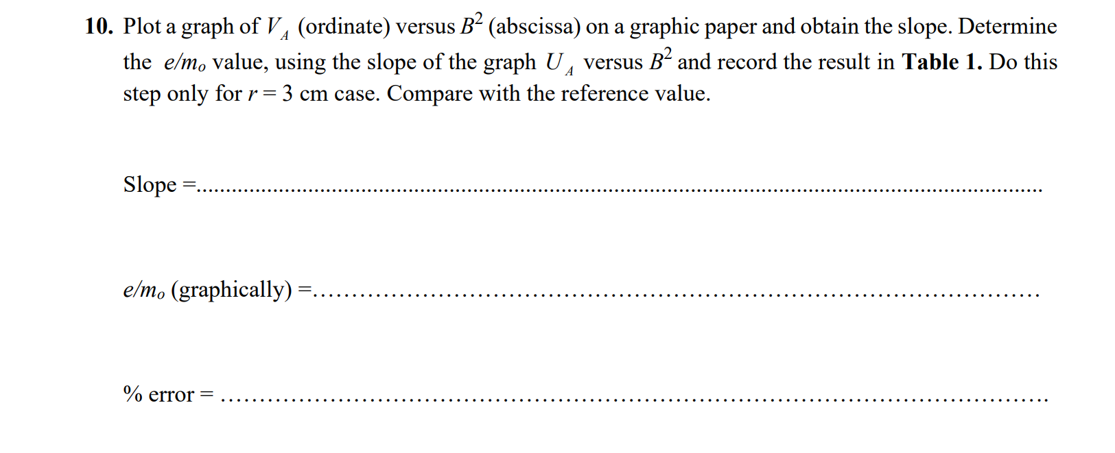 Solved 10. Plot a graph of VA (ordinate) versus B² | Chegg.com