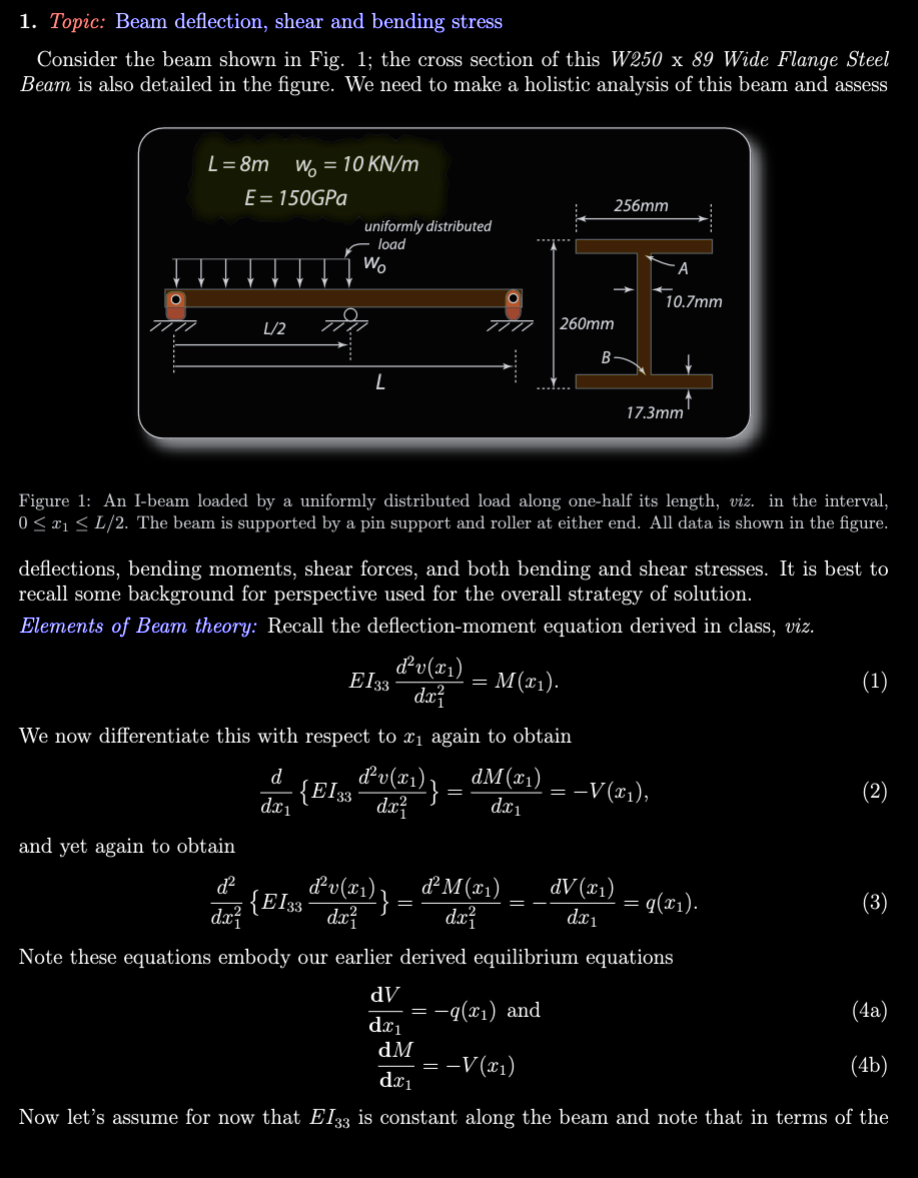 Solved 1. Topic: Beam deflection, shear and bending stress | Chegg.com