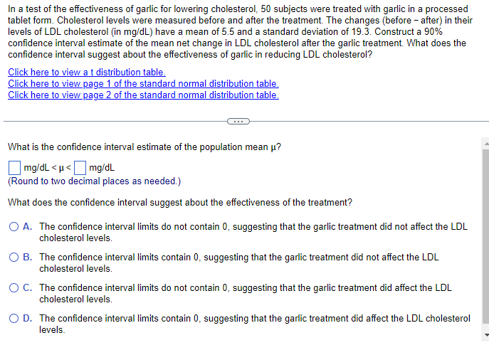 Solved In a test of the effectiveness of garlic for lowering | Chegg.com