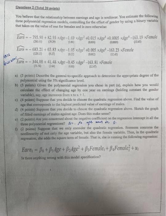 Solved Questions 2 (Total 20 points) You believe that the | Chegg.com