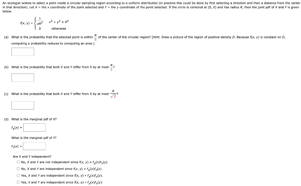 Solved An ecologist wishes to select a point inside a | Chegg.com