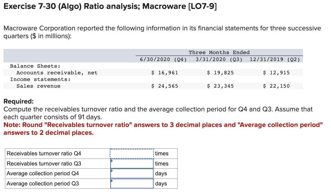 Solved Exercise 7-30 (Algo) Ratio analysis; Macroware | Chegg.com