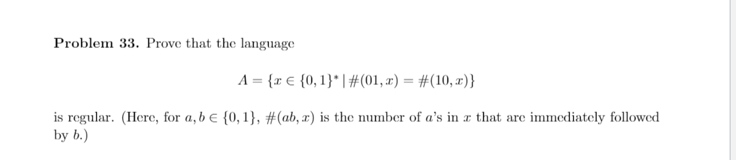 Solved Problem 33. Prove that the language A = {x € {0,1}* | | Chegg.com
