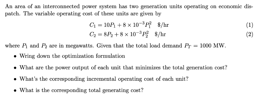 Solved An area of an interconnected power system has two | Chegg.com