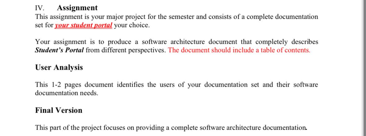 Solved IV. Assignment This assignment is your major project | Chegg.com