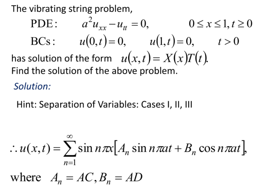 Solved The vibrating string problem, PDE: a’uxx – U, = 0, 0 | Chegg.com