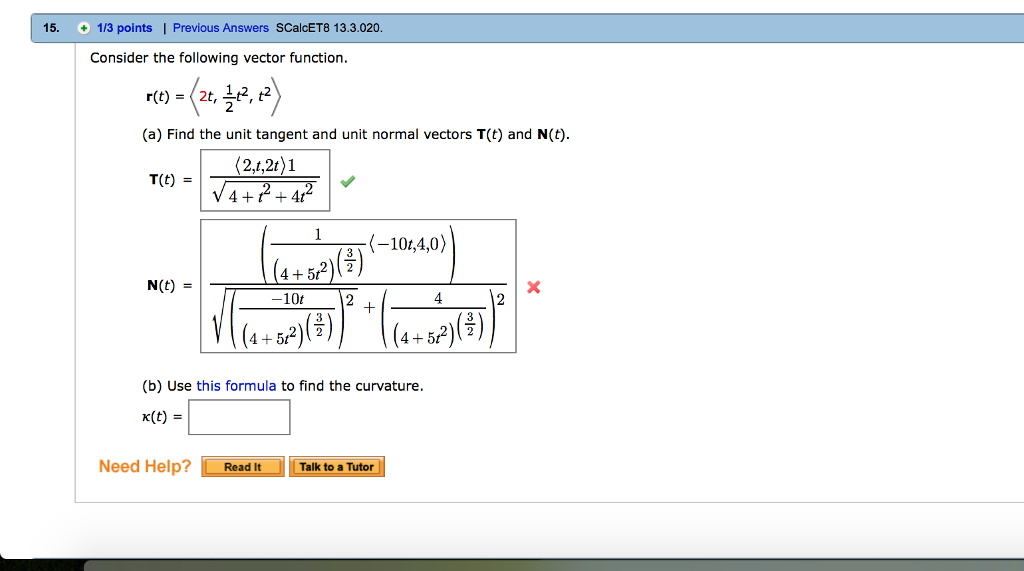 Solved 15. 1/3 points| Previous Answers SCalcET8 13.3.020 | Chegg.com