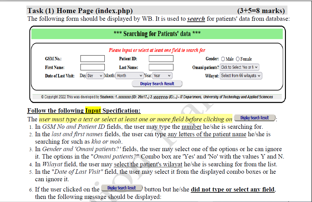 Solved Task (1) Home Page (index.php) (3+5=8 marks) The | Chegg.com