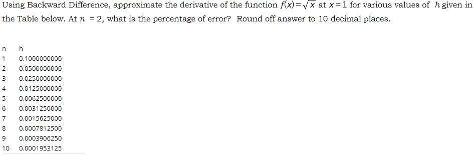 Solved Using Forward Difference, approximate the derivative | Chegg.com