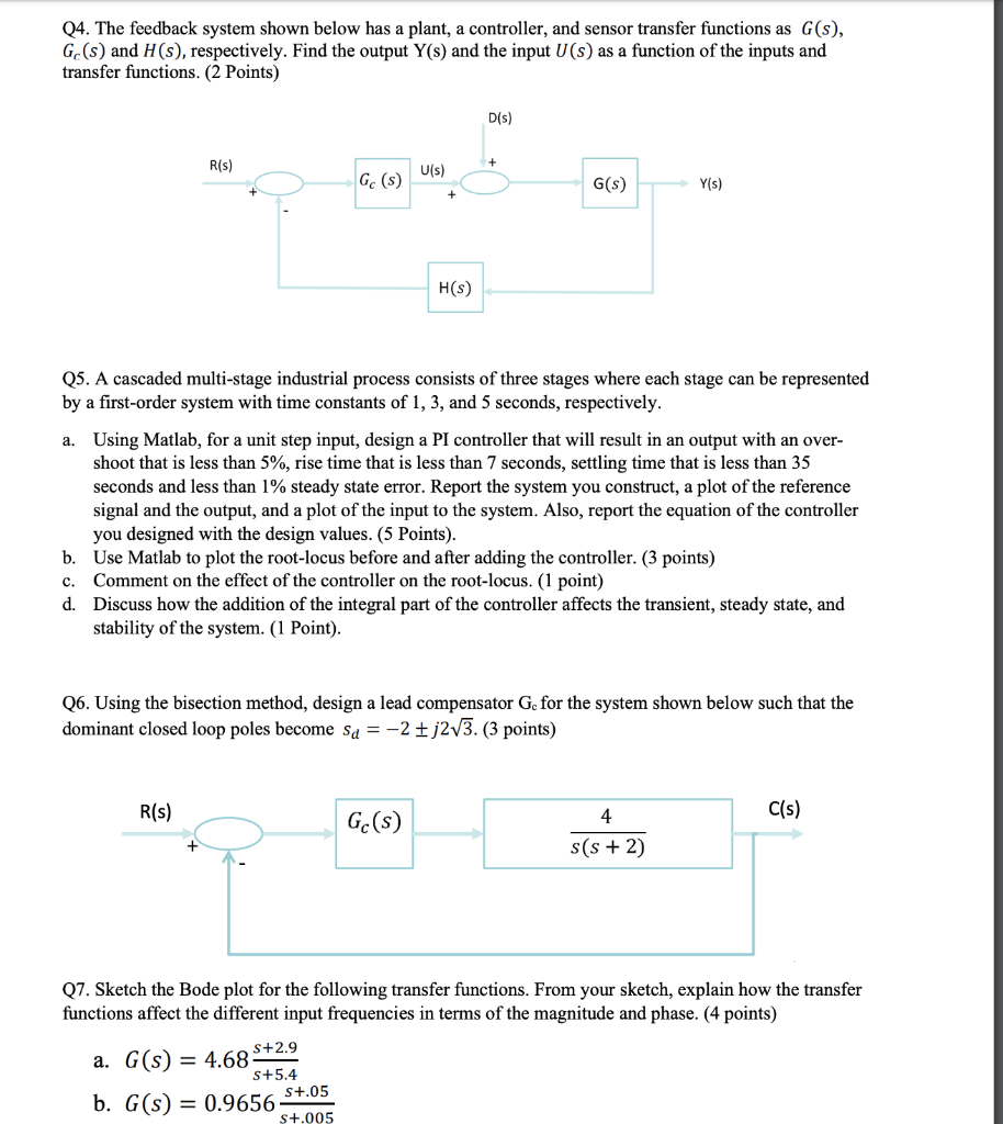 Solved 04. The feedback system shown below has a plant, a | Chegg.com