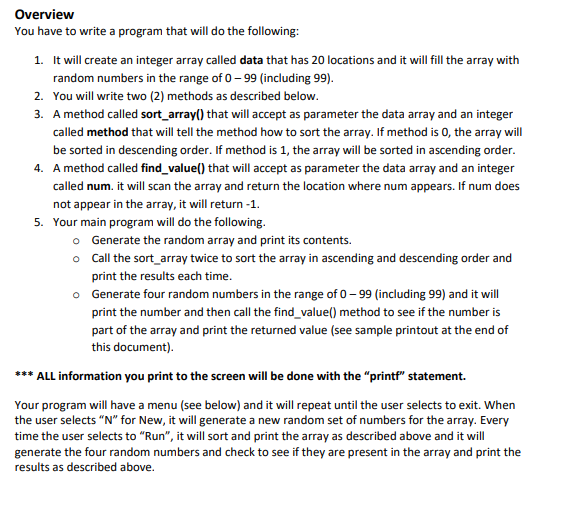 Solved Overview You have to write a program that will do the | Chegg.com
