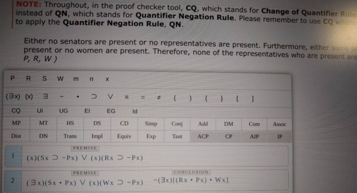 Solved NOTE: Throughout, in the proof checker tool, CQ, | Chegg.com