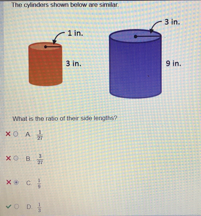Solved The cylinders shown below are similar. 3 in. 1 in. 3 | Chegg.com