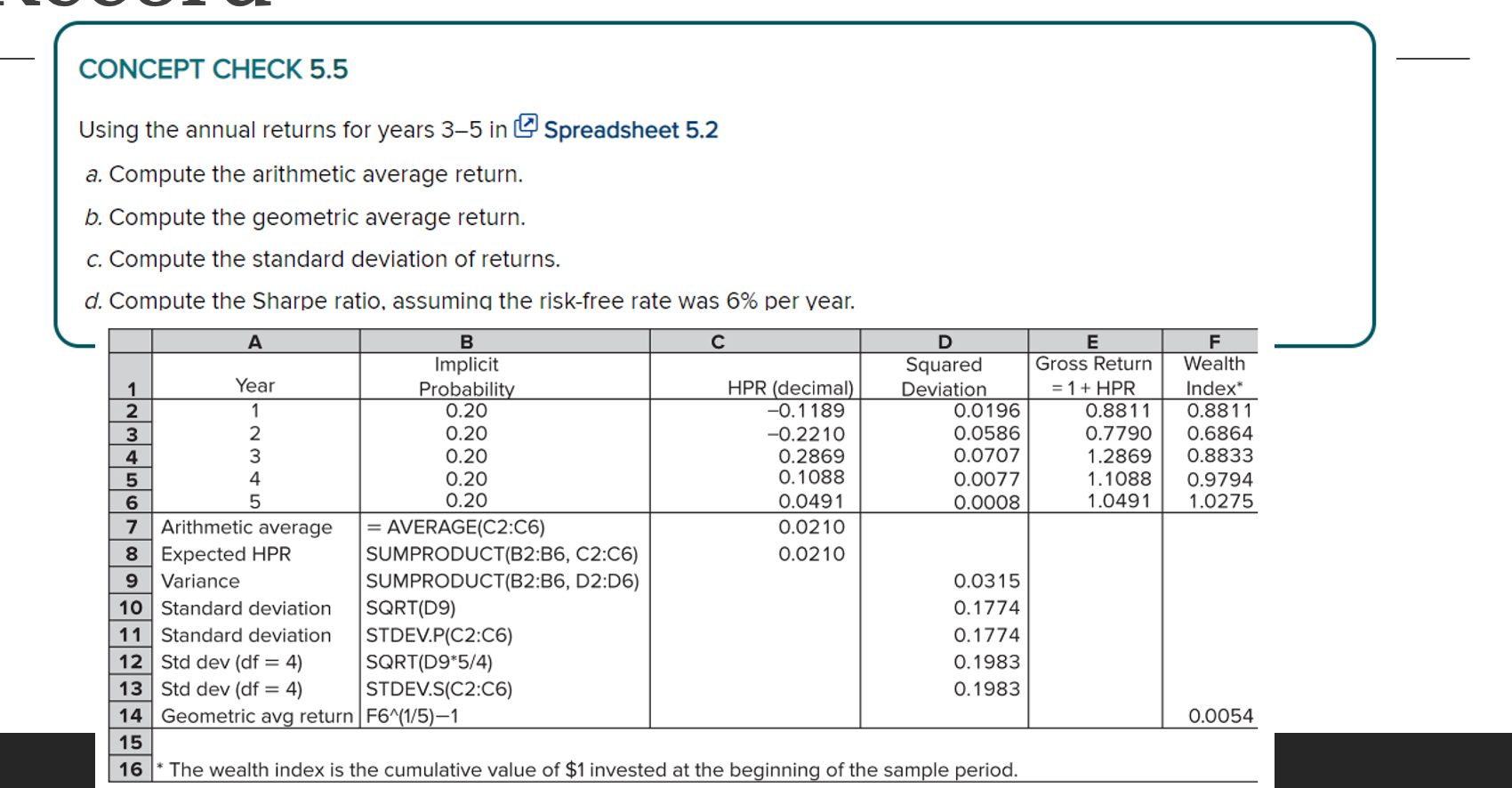Solved Using the annual returns for years 3-5 in $ | Chegg.com