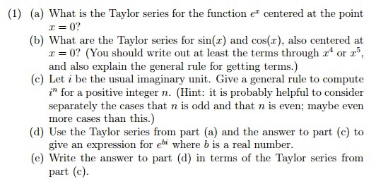 Solved What is the Taylor series for the function e^x | Chegg.com