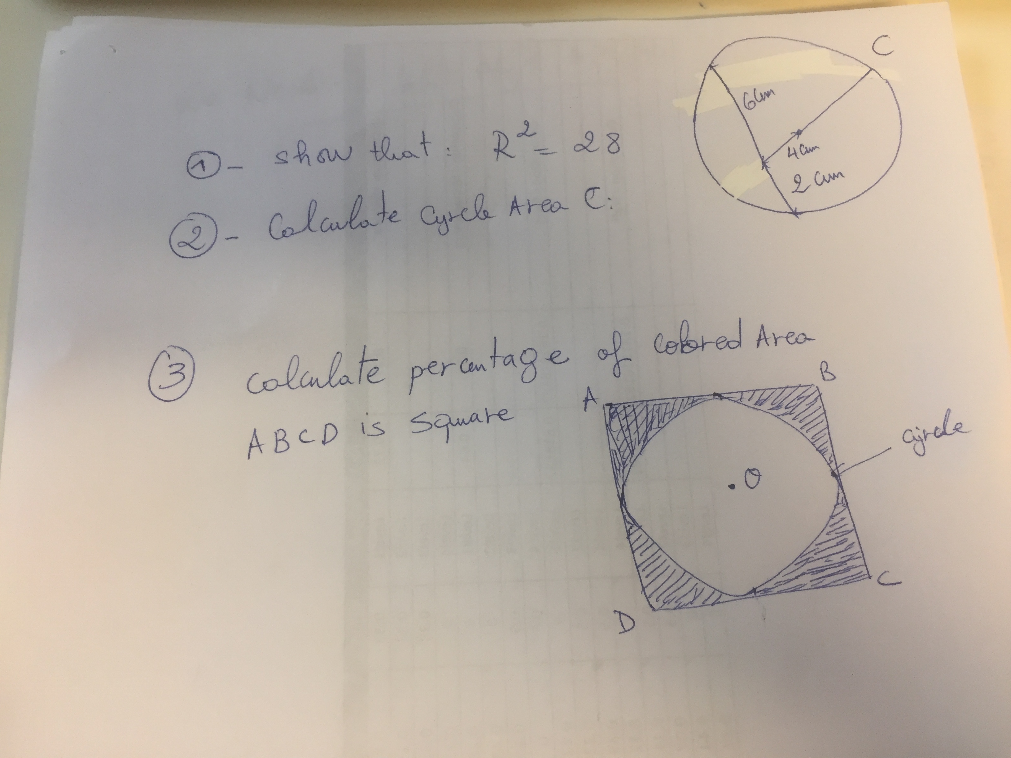 Solved (1)- ﻿show that: R2=28(2)- ﻿Colculate cyrcle Area | Chegg.com