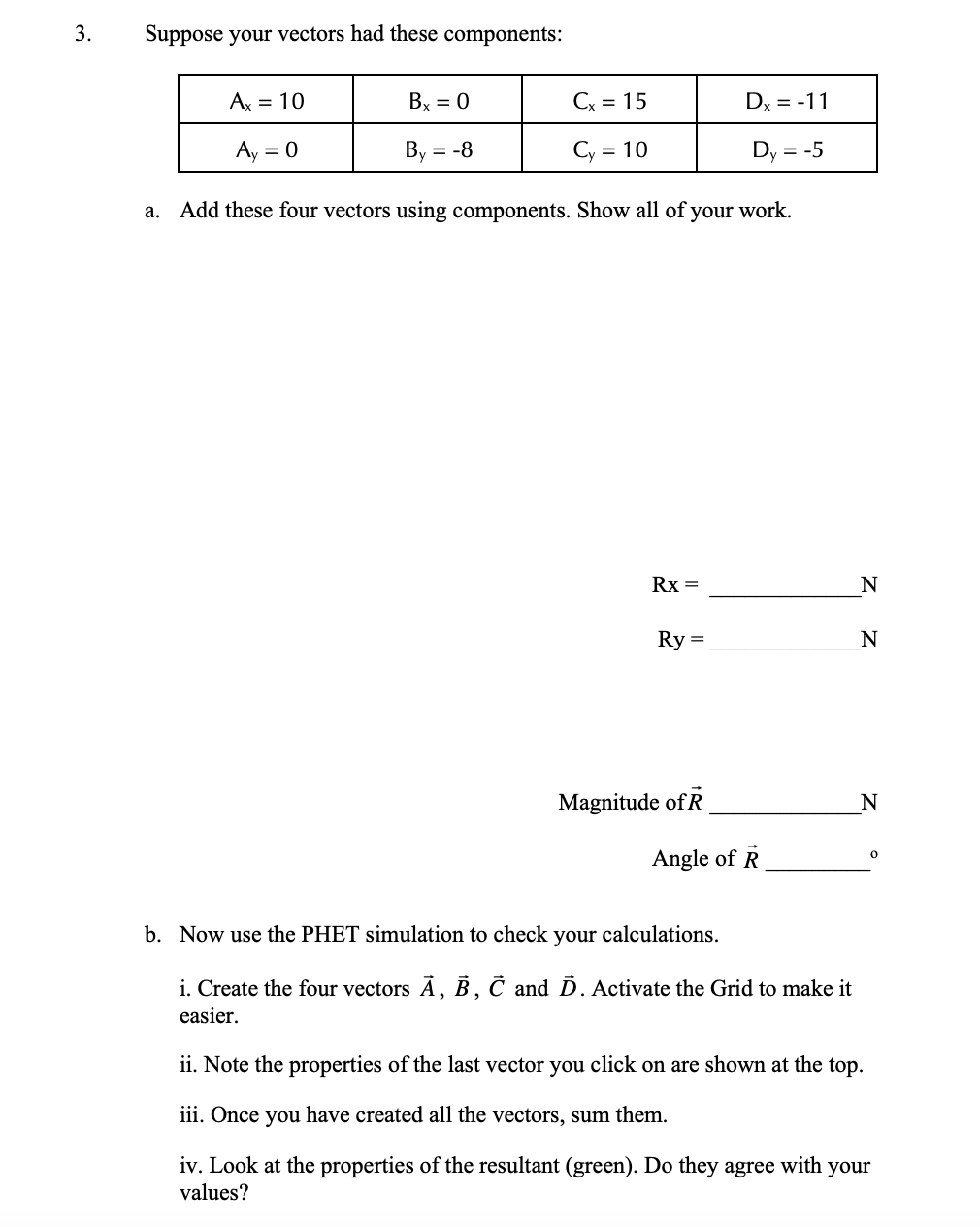 Solved Activity 6 Vector Addition The Component Method For 
