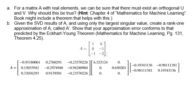 Solved Topics: SVD - Linear Algebra SVD of A = U * D * V^T | Chegg.com