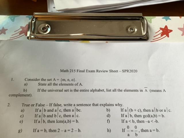 Solved * Math 215 Final Exam Review Sheet - SPR2020 Consider | Chegg.com