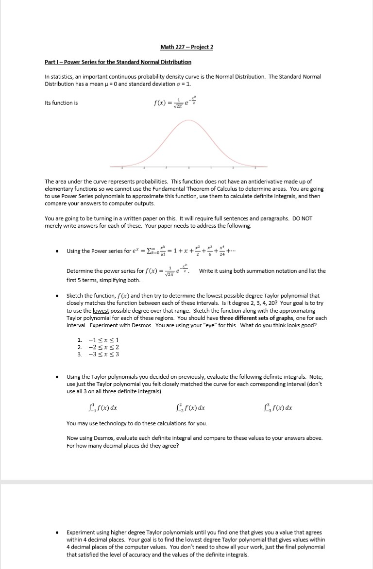 Solved Math 227 - Project 2 Part 1 - Power Series for the | Chegg.com
