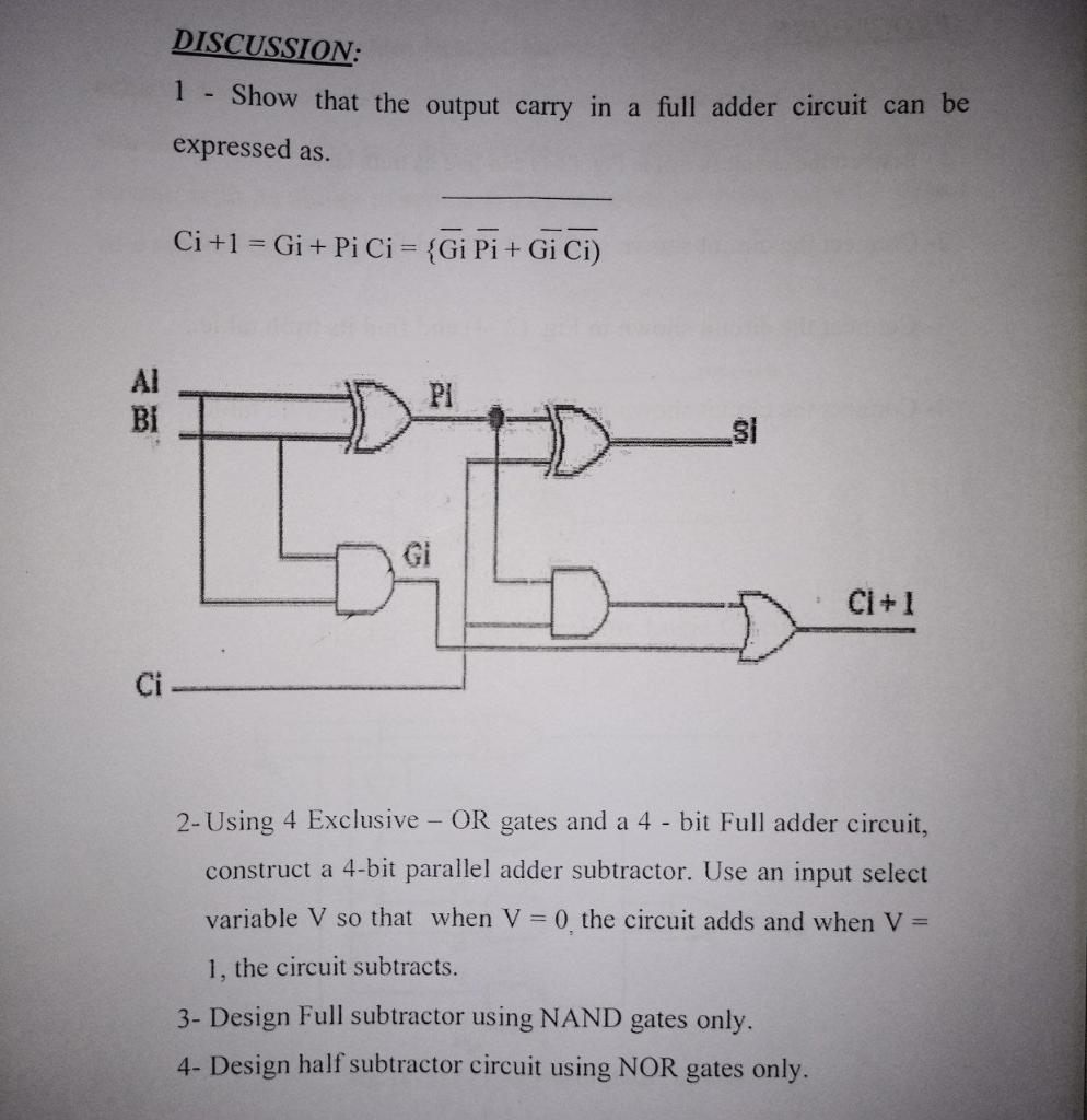 Full Adder Circuit Using Nor Gates Circuit Diagram