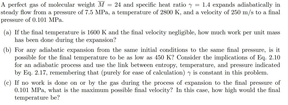Solved perfect gas of molecular weight Mˉ=24 and specific | Chegg.com