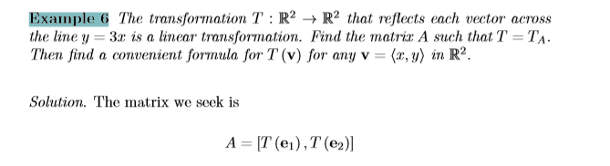 Solved Example 6 The transformation T: R2 + R2 that reflects | Chegg.com