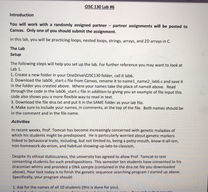 Cisc 130 Lab 6 Introduction You Will Work With A