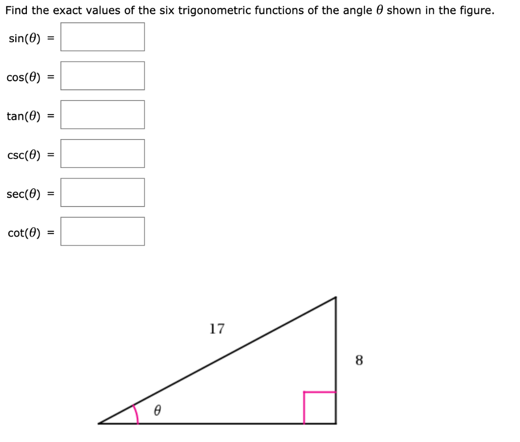 Solved Find the exact values of the six trigonometric | Chegg.com