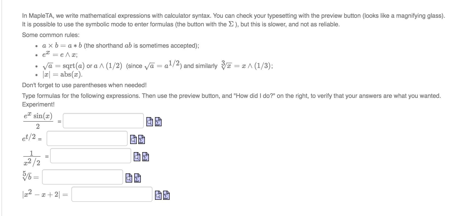 Solved In MapleTA, we write mathematical expressions with | Chegg.com