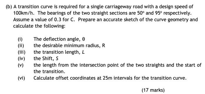 Solved (b) A transition curve is required for a single | Chegg.com