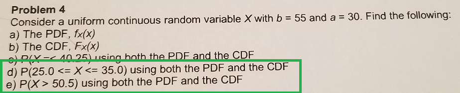 Solved Problem 4 Consider a uniform continuous random | Chegg.com