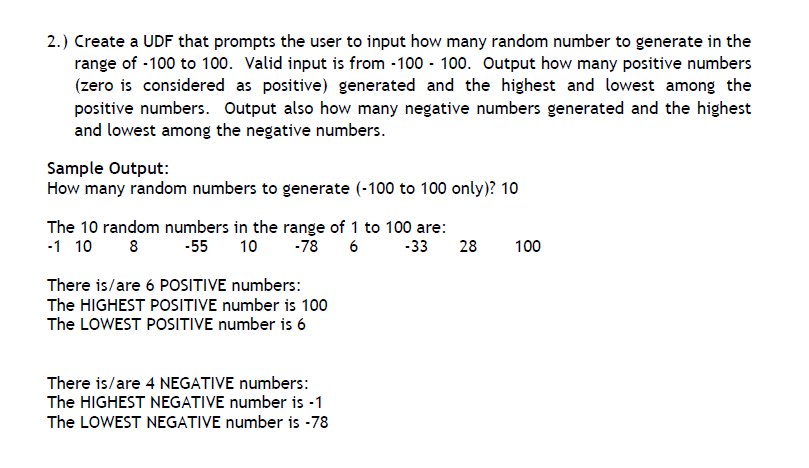 Solved 2 Create A Udf That Prompts The User To Input How 7026