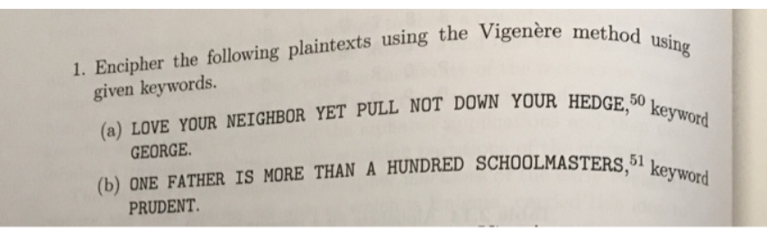 Solved Encipher the following plaintexts using the Vigenère | Chegg.com