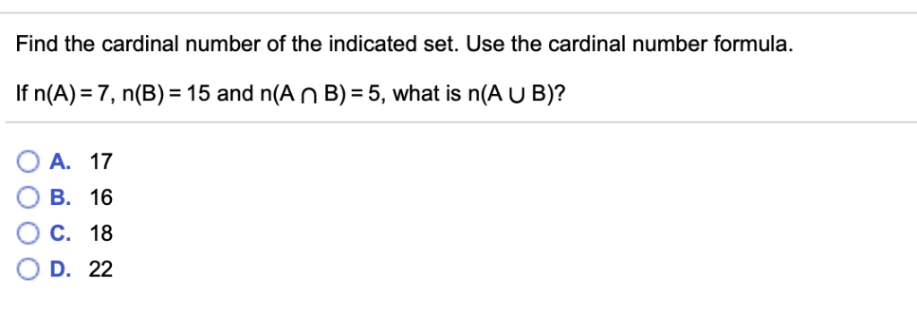 Solved Find the cardinal number of the indicated set. Use | Chegg.com