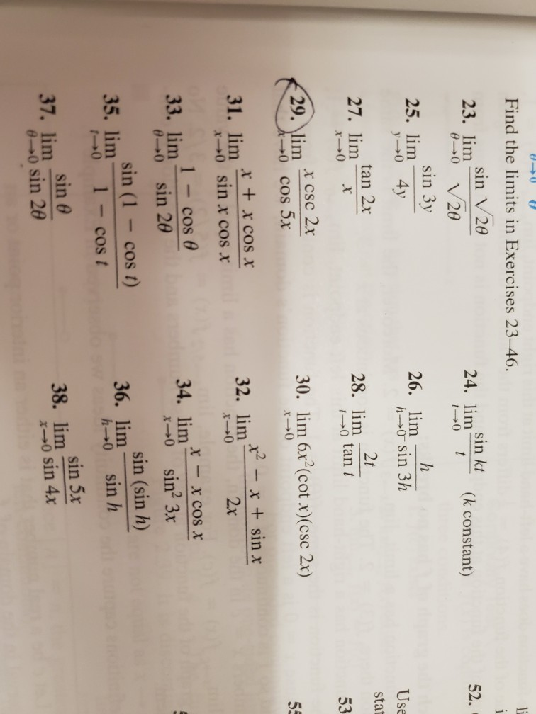 Solved Find the limits in Exercises 23–46. 23. lim sin V20 | Chegg.com