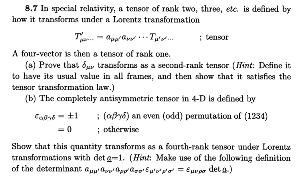 Solved 8.7 In special relativity, a tensor of rank two, | Chegg.com