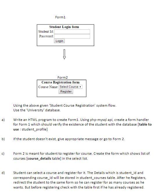 Solved a) b) c) d) Form1 Student Login form Student Id: | Chegg.com