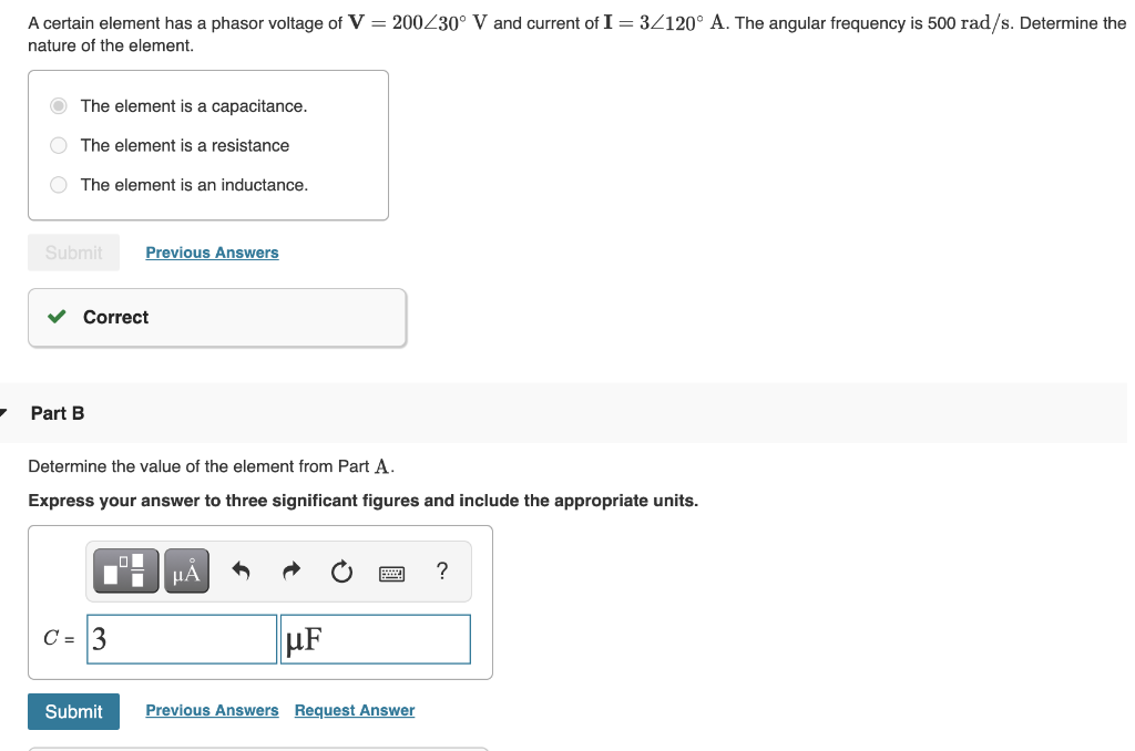 Solved A certain element has a phasor voltage of V = 200Z30° | Chegg.com