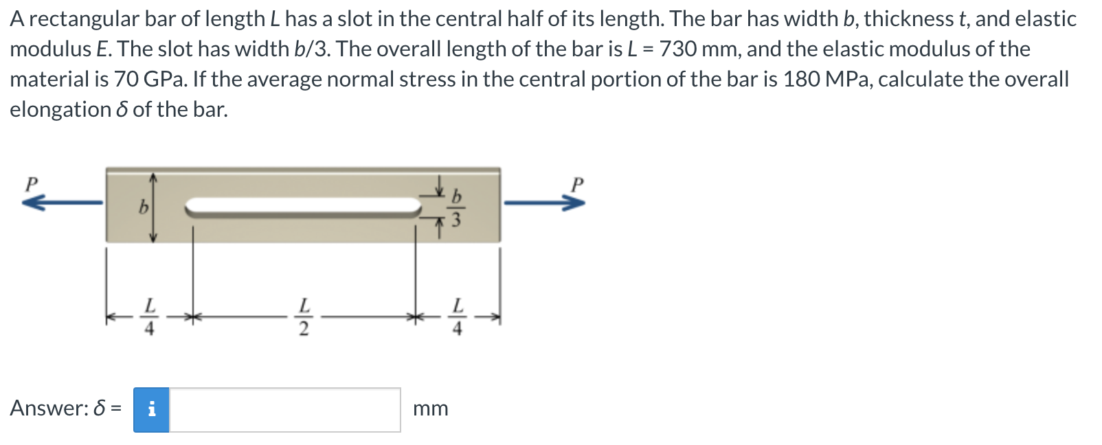 Solved A rectangular bar of length L has a slot in the | Chegg.com