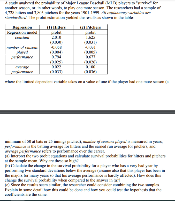 Solved A study analyzed the probability of Major League | Chegg.com