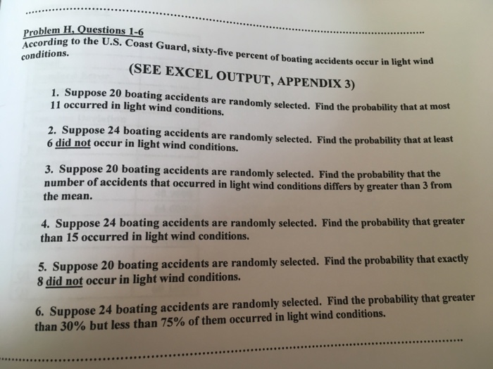 Solved lem H. Questions 1-6 cording to t S. Coast Guard, | Chegg.com