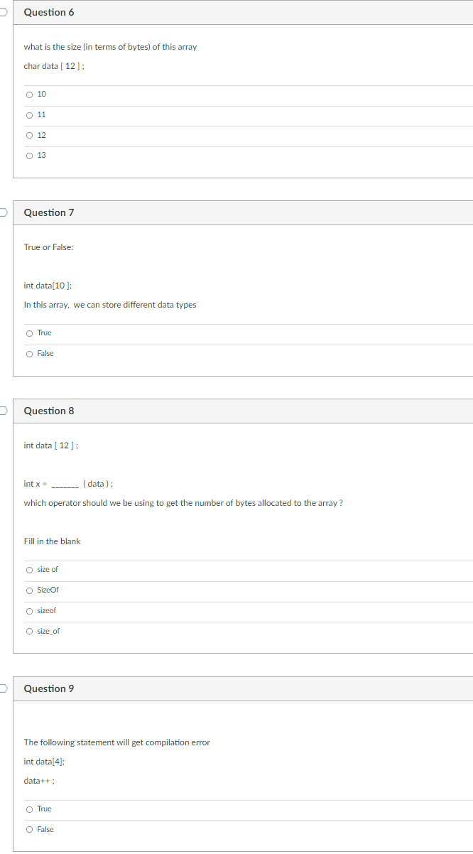 Solved Question 6 what is the size (in terms of bytes) of | Chegg.com