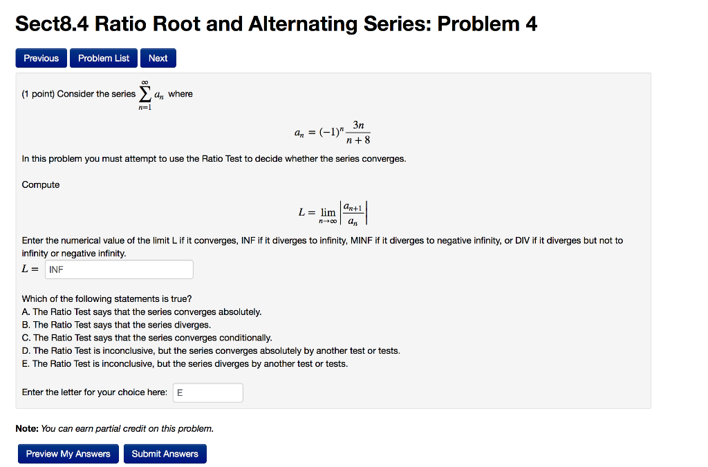 Solved Sect8.4 Ratio Root and Alternating Series: Problem 1 | Chegg.com