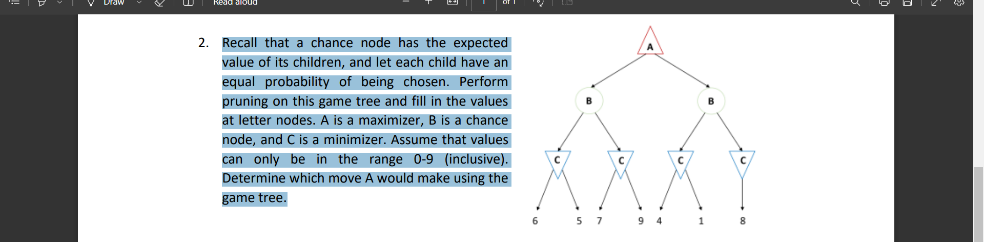 Recall that a chance node has the expected value of | Chegg.com