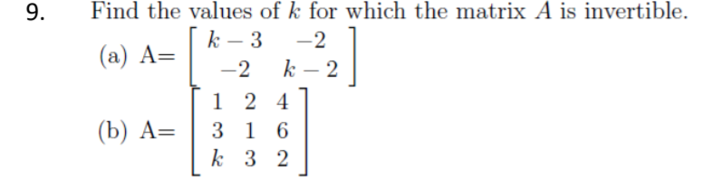Solved 9. Find the values of k for which the matrix A is | Chegg.com