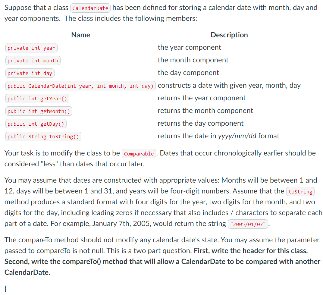 Solved Suppose that a class (calendarDate) has been defined | Chegg.com
