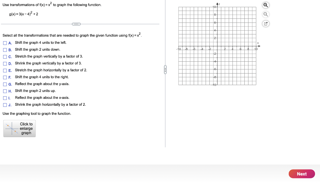 Solved Use transformations of f(x)=x2 to graph the following | Chegg.com