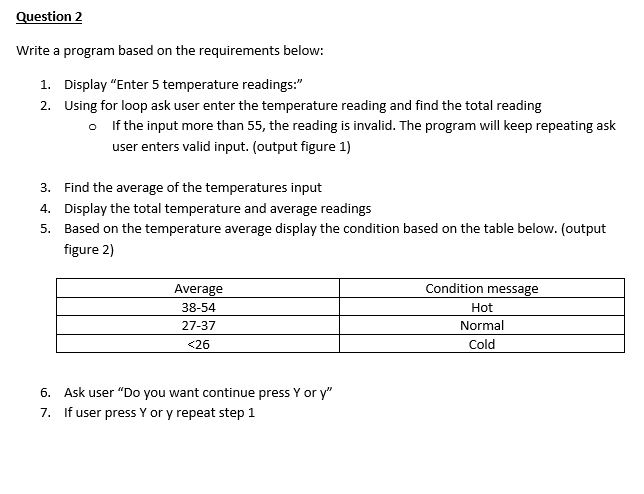 Solved Question 2 Write a program based on the requirements | Chegg.com