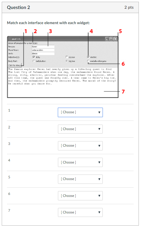 Solved Question 2 2 pts Match each interface element with | Chegg.com